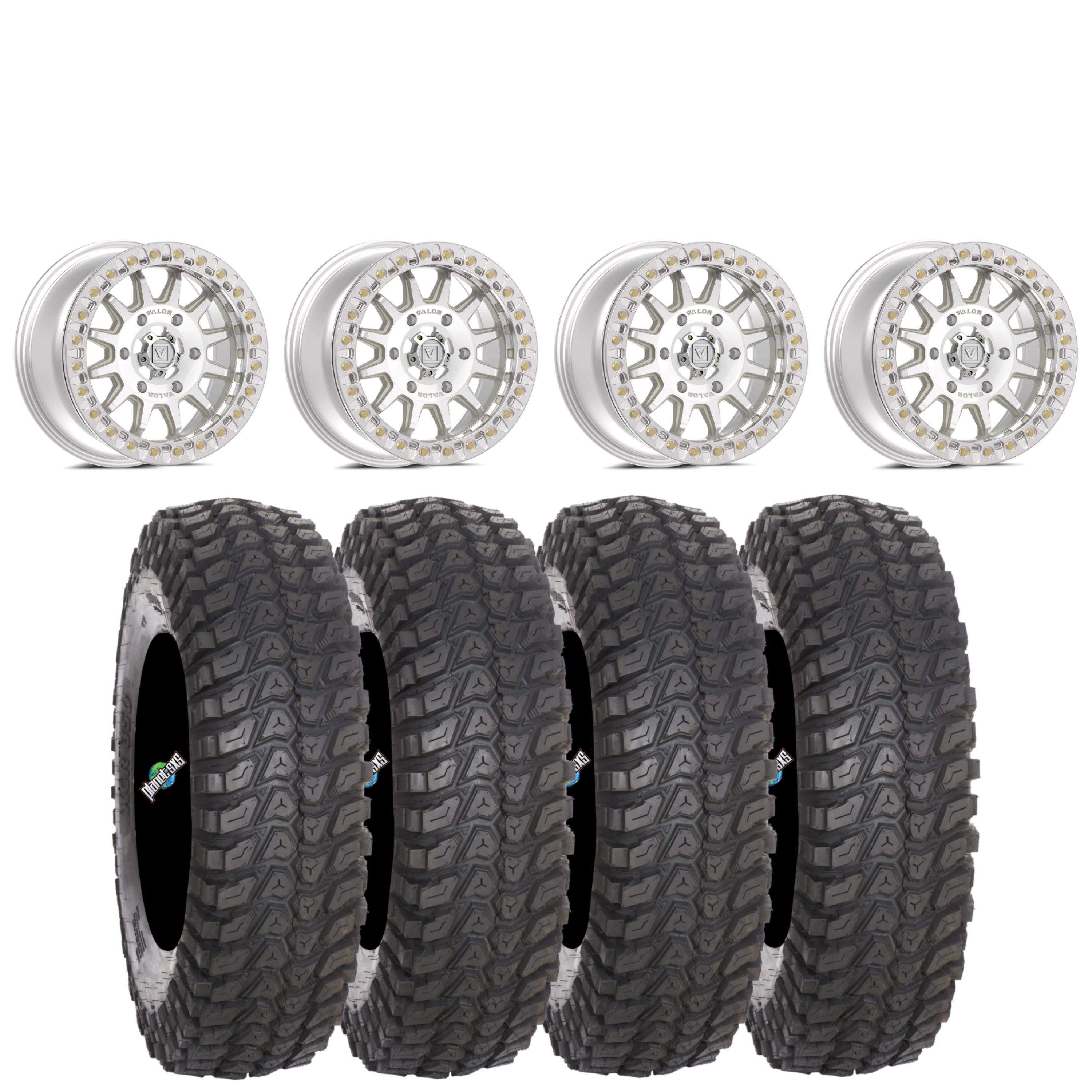 Valor Offroad V09 Raw Machined Beadlock Wheels + System 3 XCR350 Tires ...