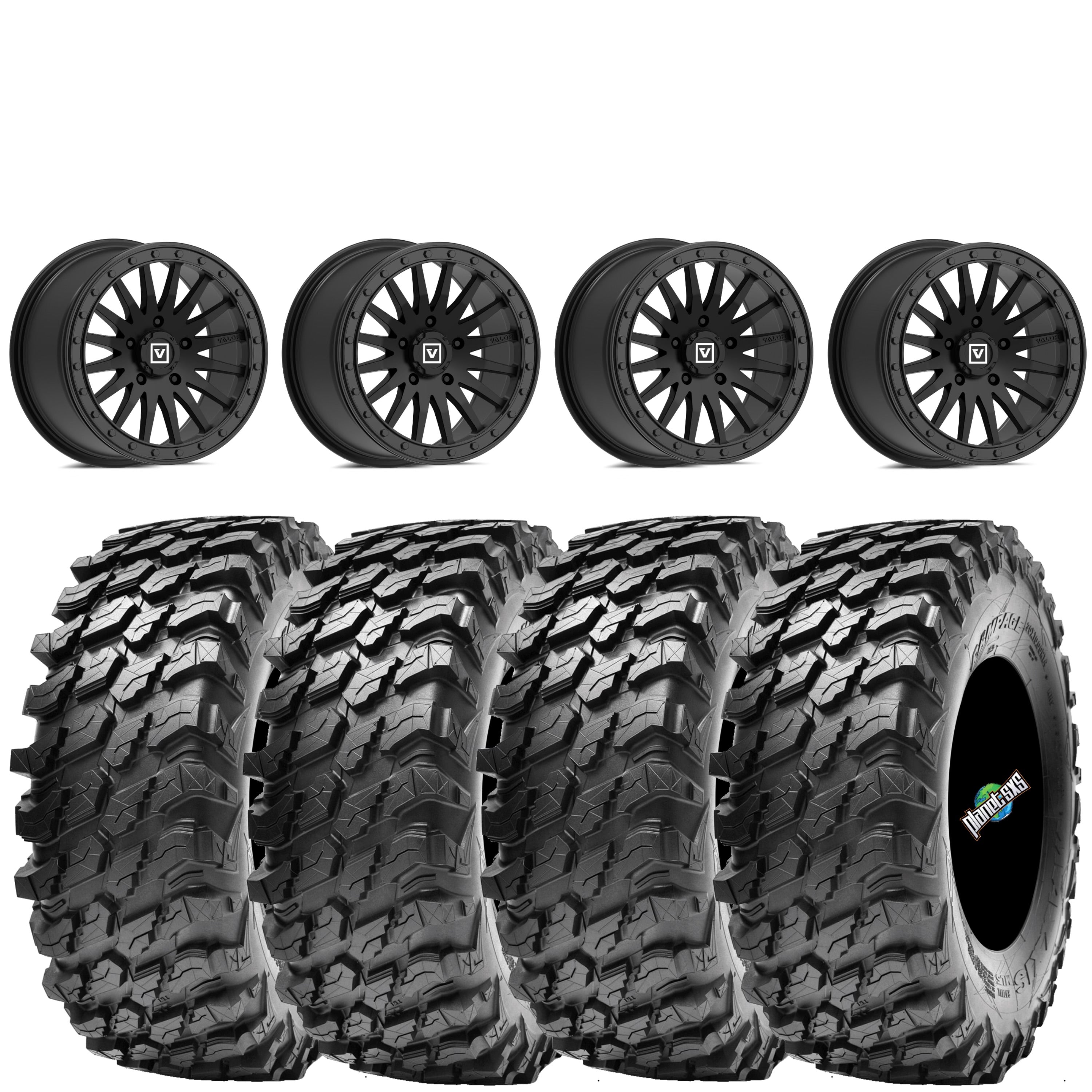 VALOR OFFROAD V06 SATIN BLACK BEADLOCKS ON MAXXIS RAMPAGE – PlanetSXS.com