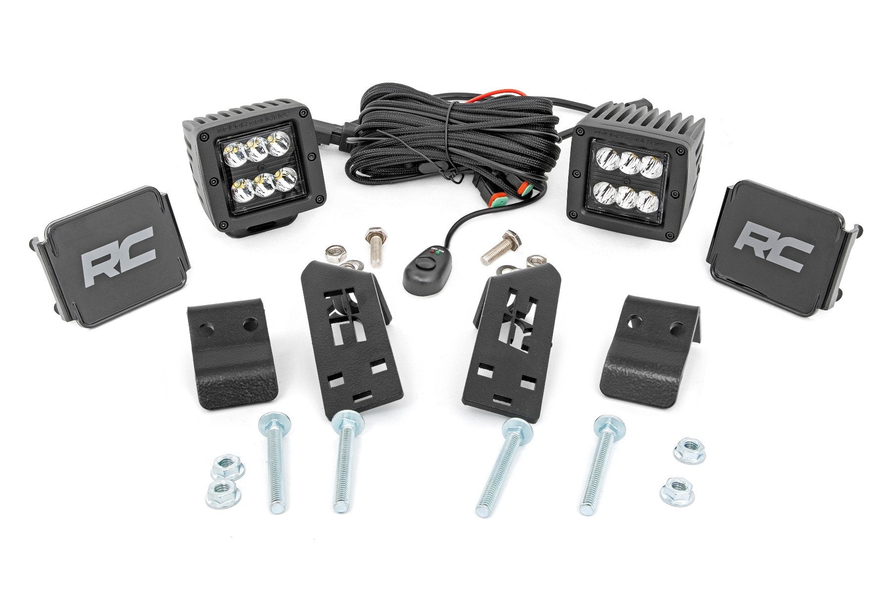 Rough Country | LED Light Kit | "A" Pillar Mount | 2" Black Pair | Spot ...